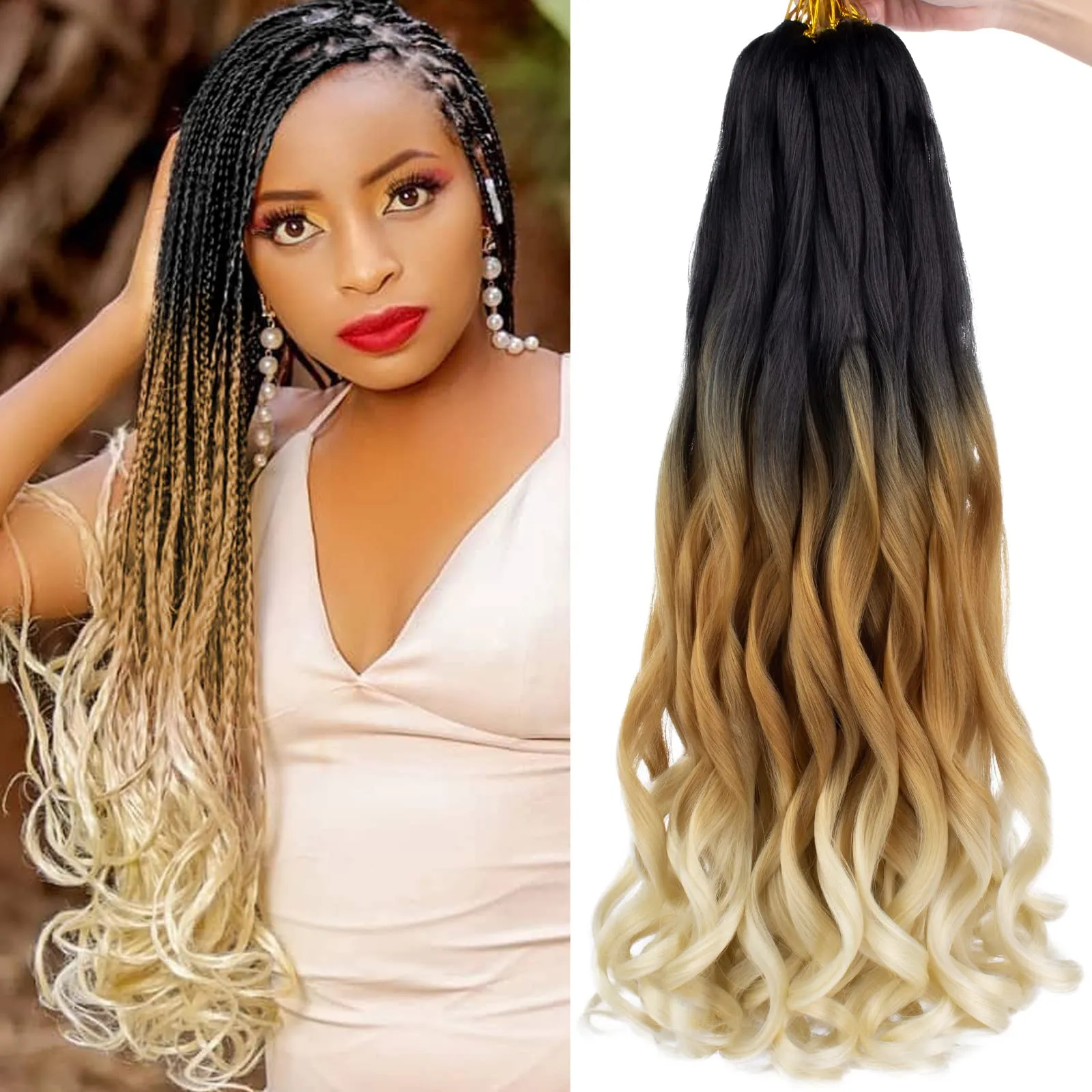 Ombre Spanish Curl Braiding Hair - 22 Inch Bouncy Wavy Synthetic Braids ...