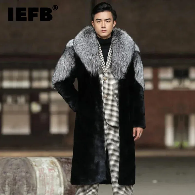 DHgate.com:Mens Winter Faux Fur Trench Coat - Warm Contrast Color Woolen Overcoat for Men:Apparel