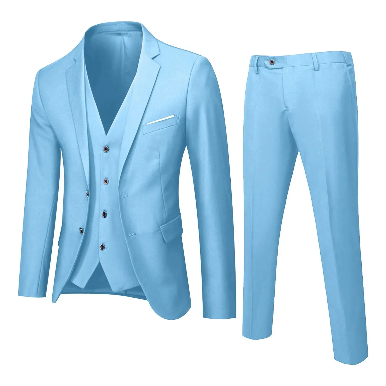 Men's 3-Piece Solid Color Slim Fit Suit, Business Dress Pants, Wedding ...