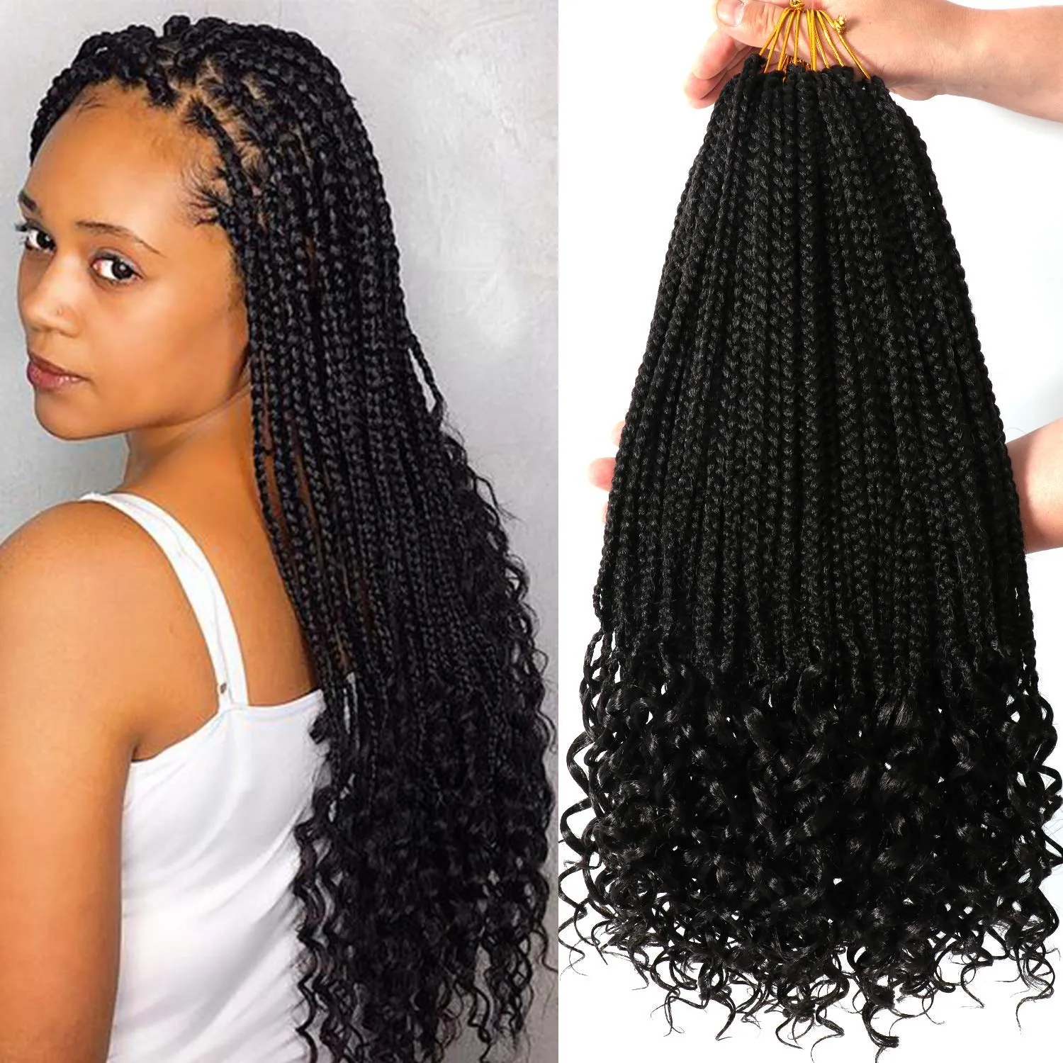 18 Inch Box Braids Crochet Hair - T27 Ombre Curly Ends, 22 Strands ...