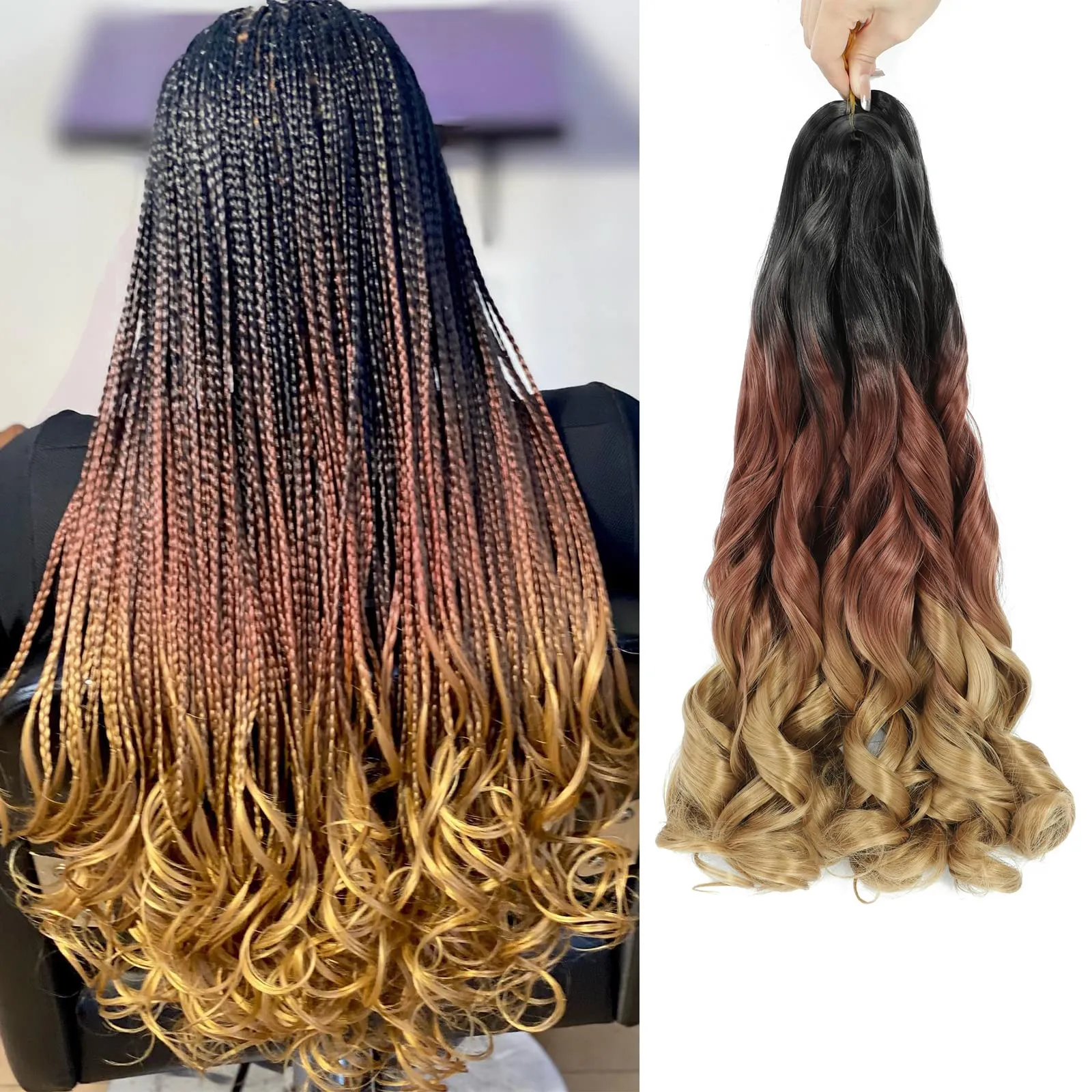 Ombre French Curl Braiding Hair Pre Stretched Loose Wave Crochet Hair