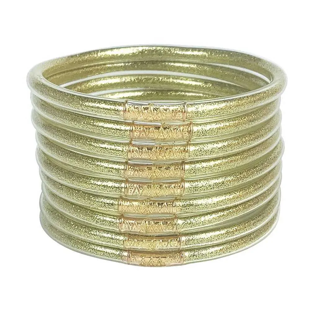Chain Shiny Glitter Stackable Jelly Tube Silicone Bangles Bracelets Set ...
