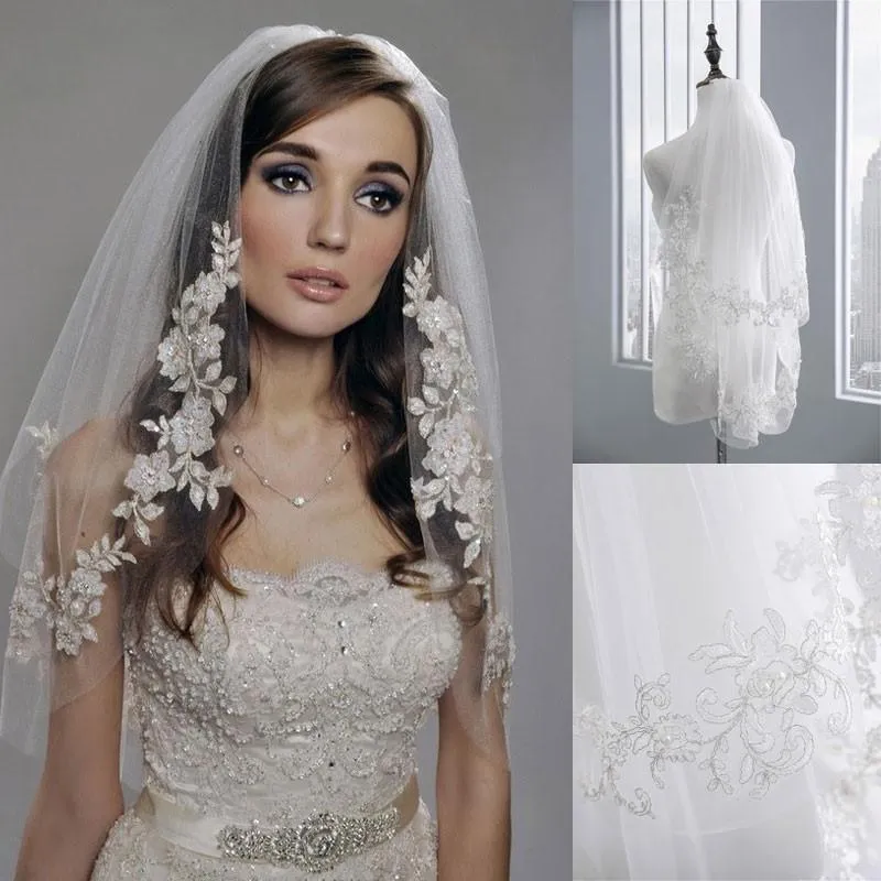 Lace Bridal Veil: Ivory Short Wedding Veil with Blusher & Pearls - Shop ...