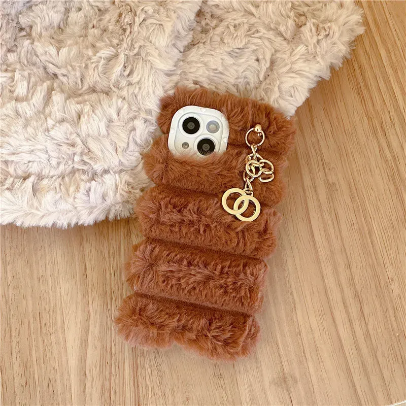 Fluffy Phone Case with Charm - Designer Cashmere Cover for iPhone 15 14 ...