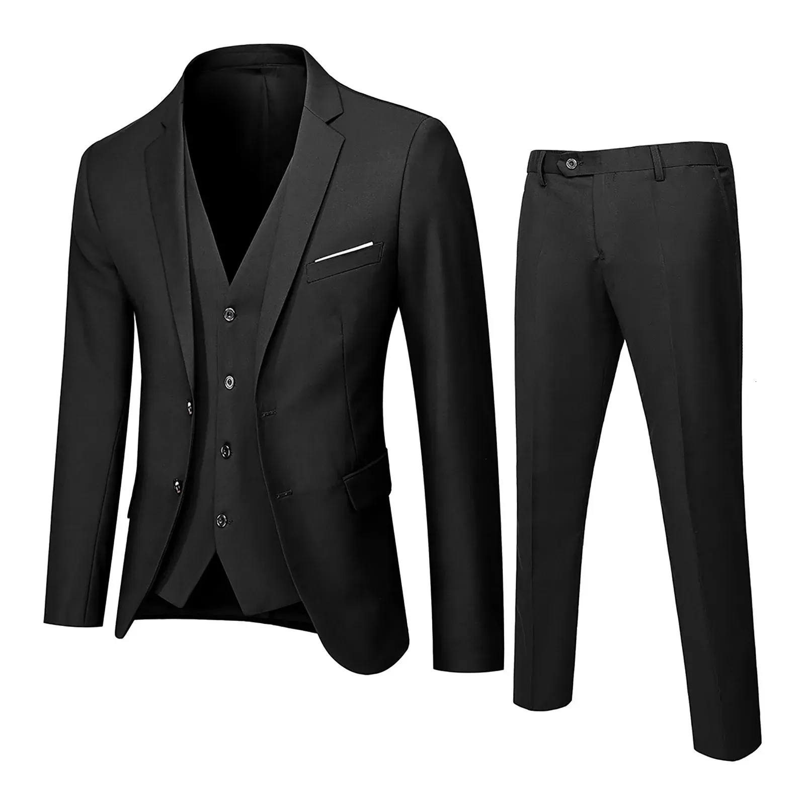 Men's 3-Piece Solid Color Slim Fit Suit, Business Dress Pants, Wedding ...