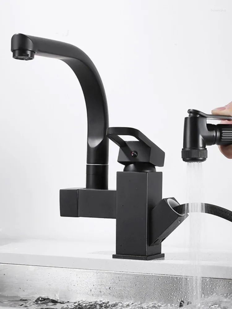 DHgate.com:Black Brass Pull Out Kitchen Faucet with Swivel Spout, High ...