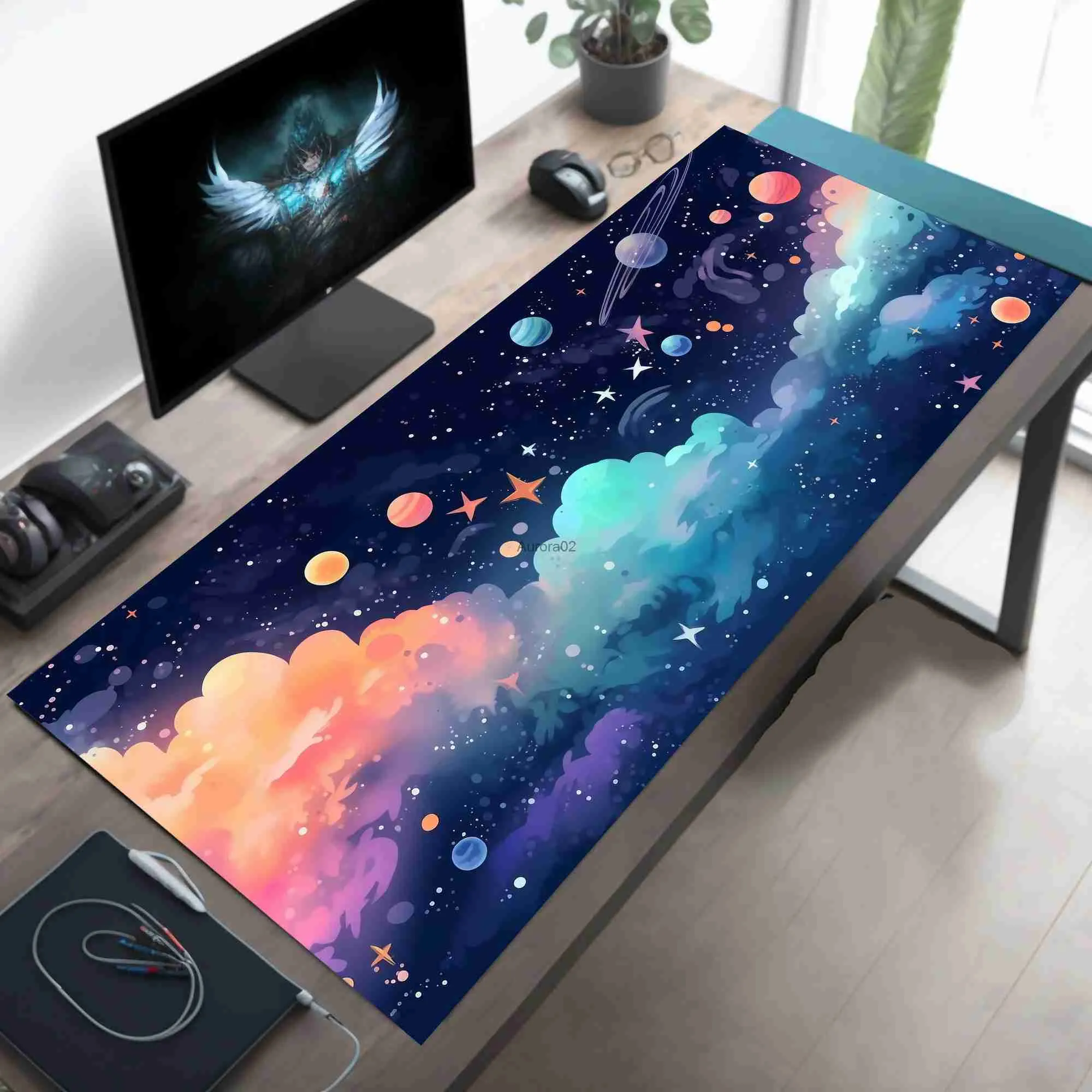 Mouse Pad Wrist Rest Desk Mat Rubber Non-slip Waterproof Red Starry Sky ...