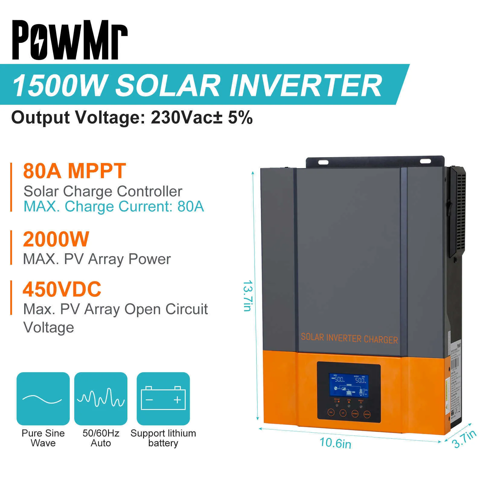 PowMr Support WIFI Module MPPT 80A Solar Charger 1500W 12V High ...