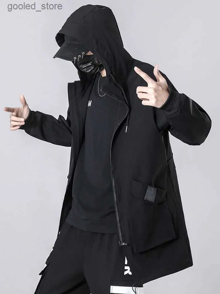 Men's Long Trench Coat: Spring/Autumn Techwear Windbreaker Overcoat ...