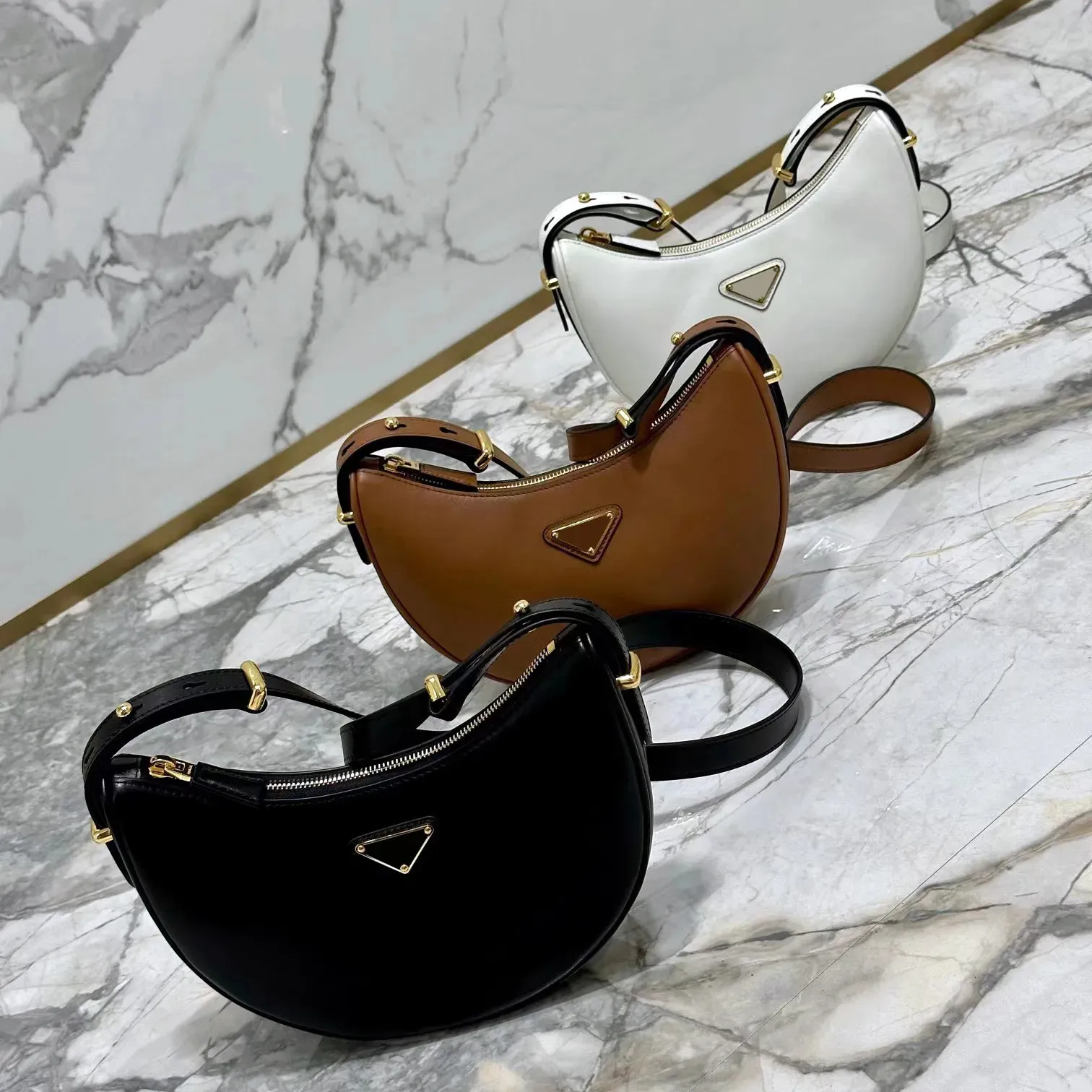 Fashion Genuine Leather Triangle Half Moon Mini Bag Designer Women's ...