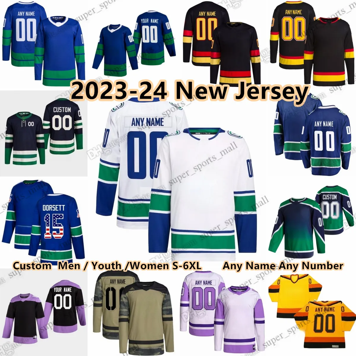 Custom S 6XL 2023 24 Jersey De Hóquei Da Faculdade 43 Quinn Hughes Thatcher Demko Brock Boeser ...