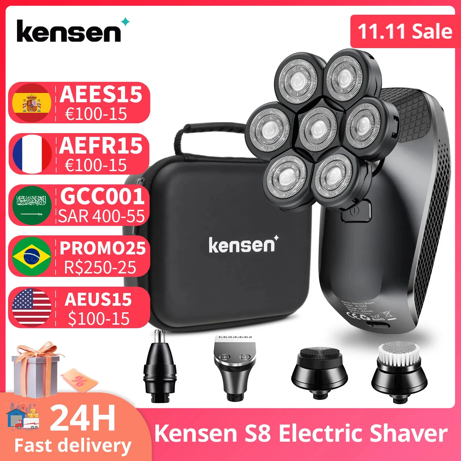 Kensen S8 mens shaver trimmer - 5 in 1 7D Floating Cutter, Rechargeable ...