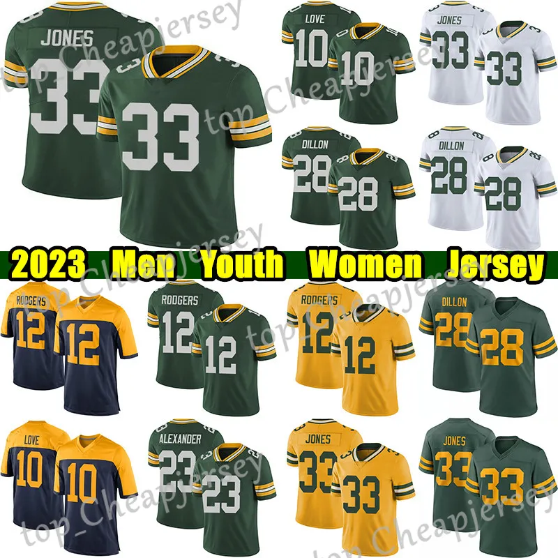 #33 Aaron Jones Football Jersey #28 Dillon Jaire Alexander Quay Walker ...