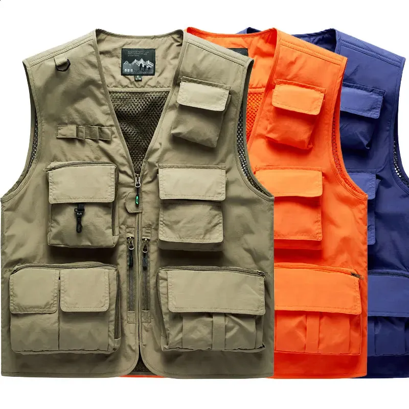 Mens Multi Pocket Vest Outdoor Mesh Sleeveless Thin Breathable Jacket ...