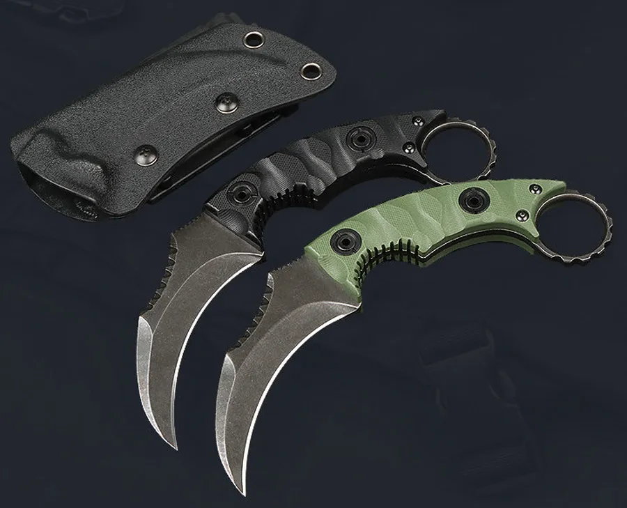 MM7673 Karambit Claw Knife D2 Stone Wash Blade Full Tang G10 Handle ...