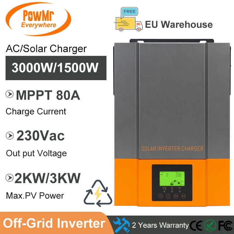 Pure Sine Wave Power Inverter Charger 1.5 3kW, 80A MPPT Solar Charge ...