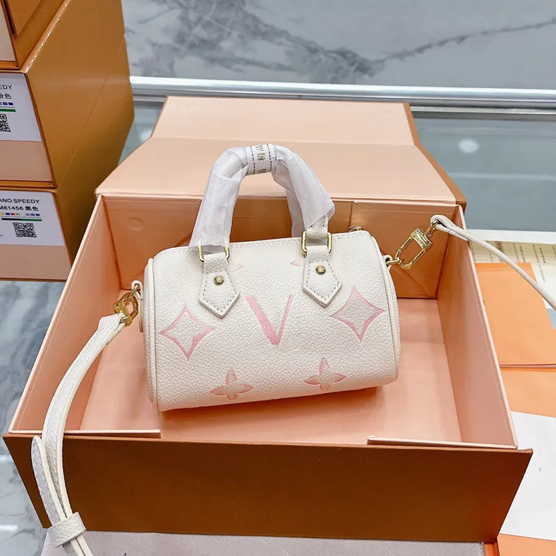 Womens Designer Mini Speedy Pillow Bags Embossing Old Flower Top Handle ...