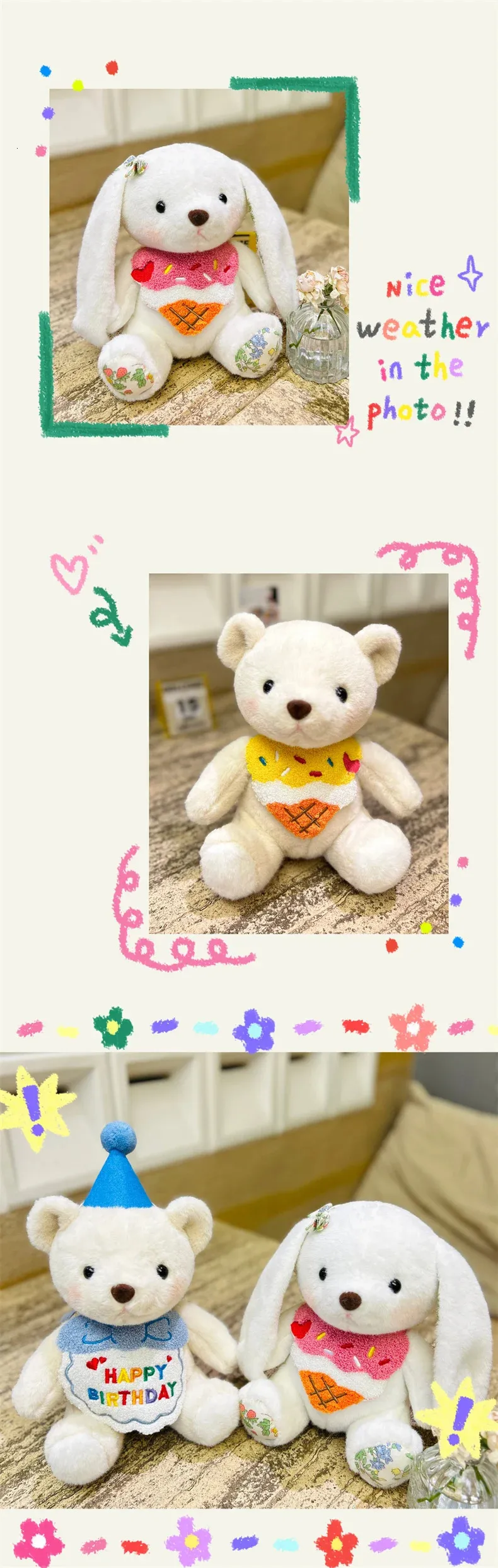 Adorable Rabbit Plushy Cute Birthday Bear Design Super Kawaii Stuffed ...