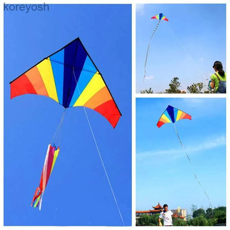 Rainbow Delta Kite with String & Handle - Easy to Fly Outdoor Kite for ...