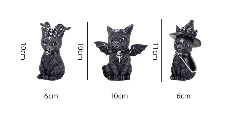 Gothic Mythical Creature Figurines - Resin Cerberus, Wizard Cat ...