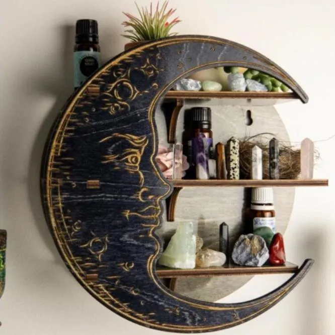 Moon Shelf Boho Decor Crystal Hanging Ornaments Wooden Shelf Gothic ...