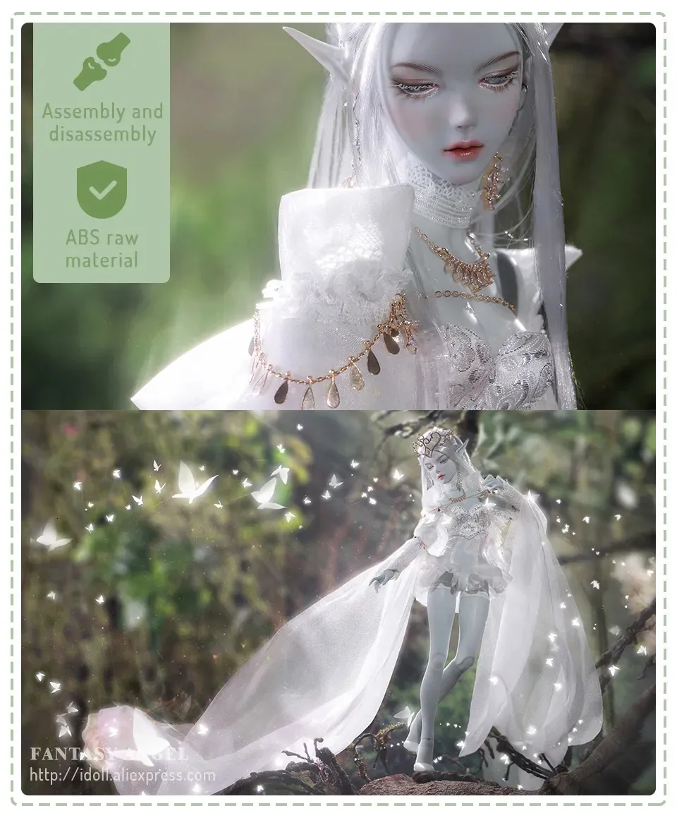 JOYBJD Nimun 1/4 BJD Bjd Doll With Half Sleep Elf Ear, Pure White Snow Butterfly Fairy Fullset ...