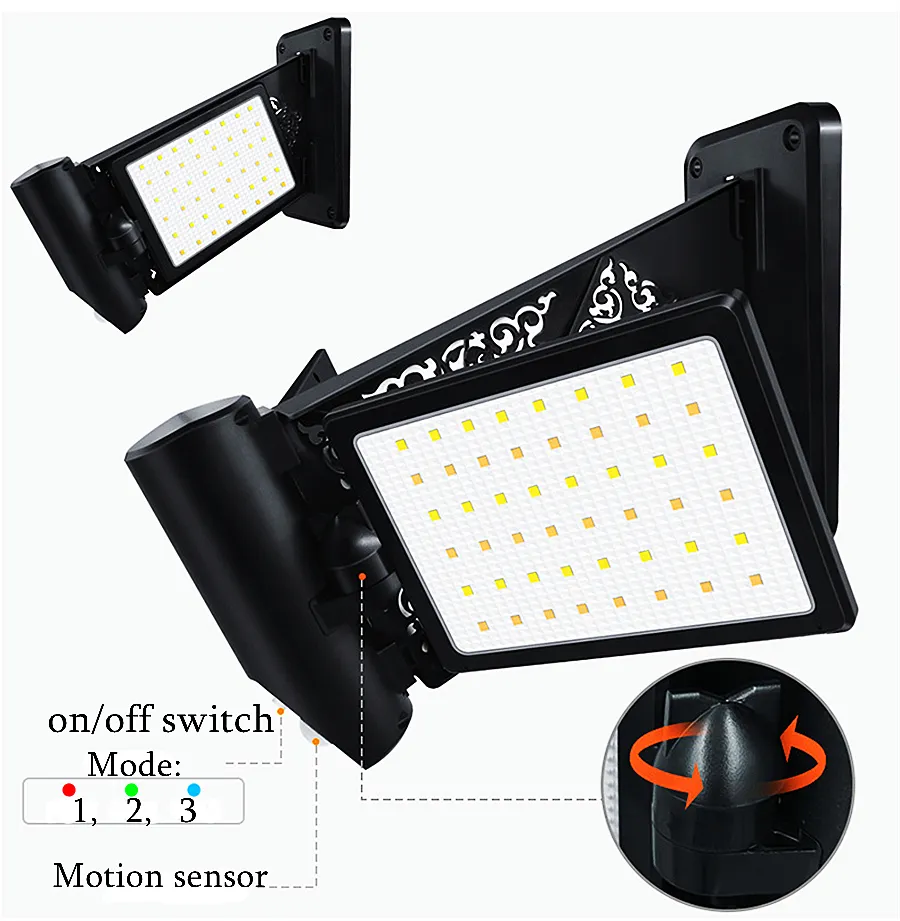 Double Sided Solar Solar Wall Mount Lights With 96 LEDs, Motion Sensor ...