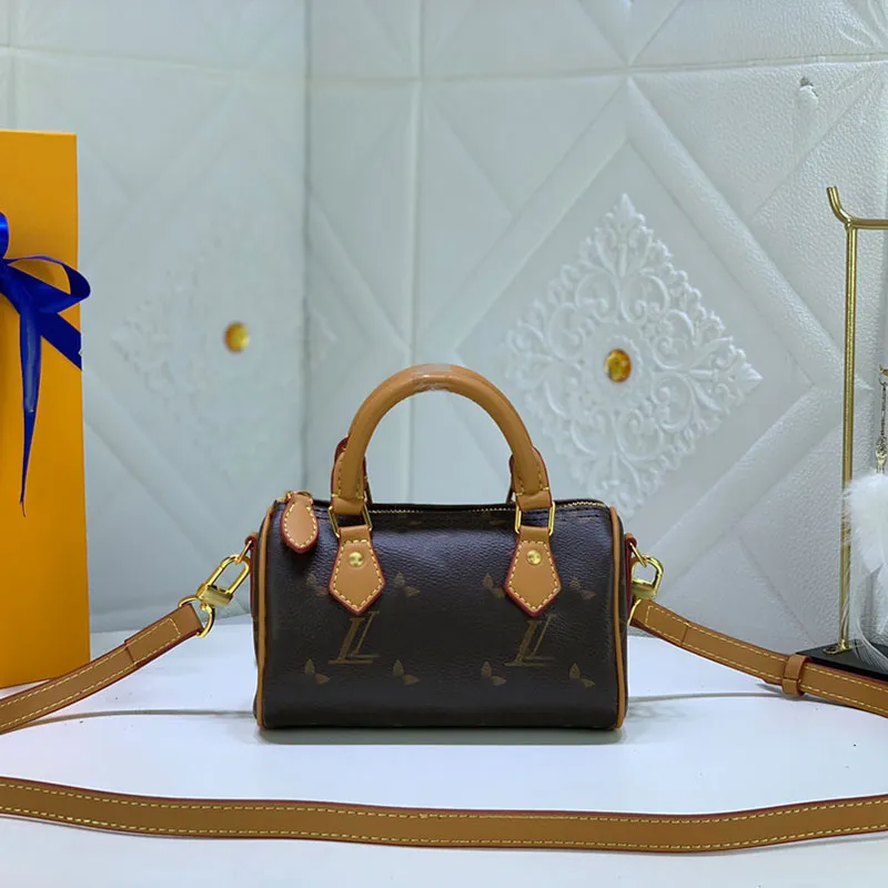 DHgate.com:Women's Mini Boston Bag, 16cm Brown Print Leather Crossbody ...