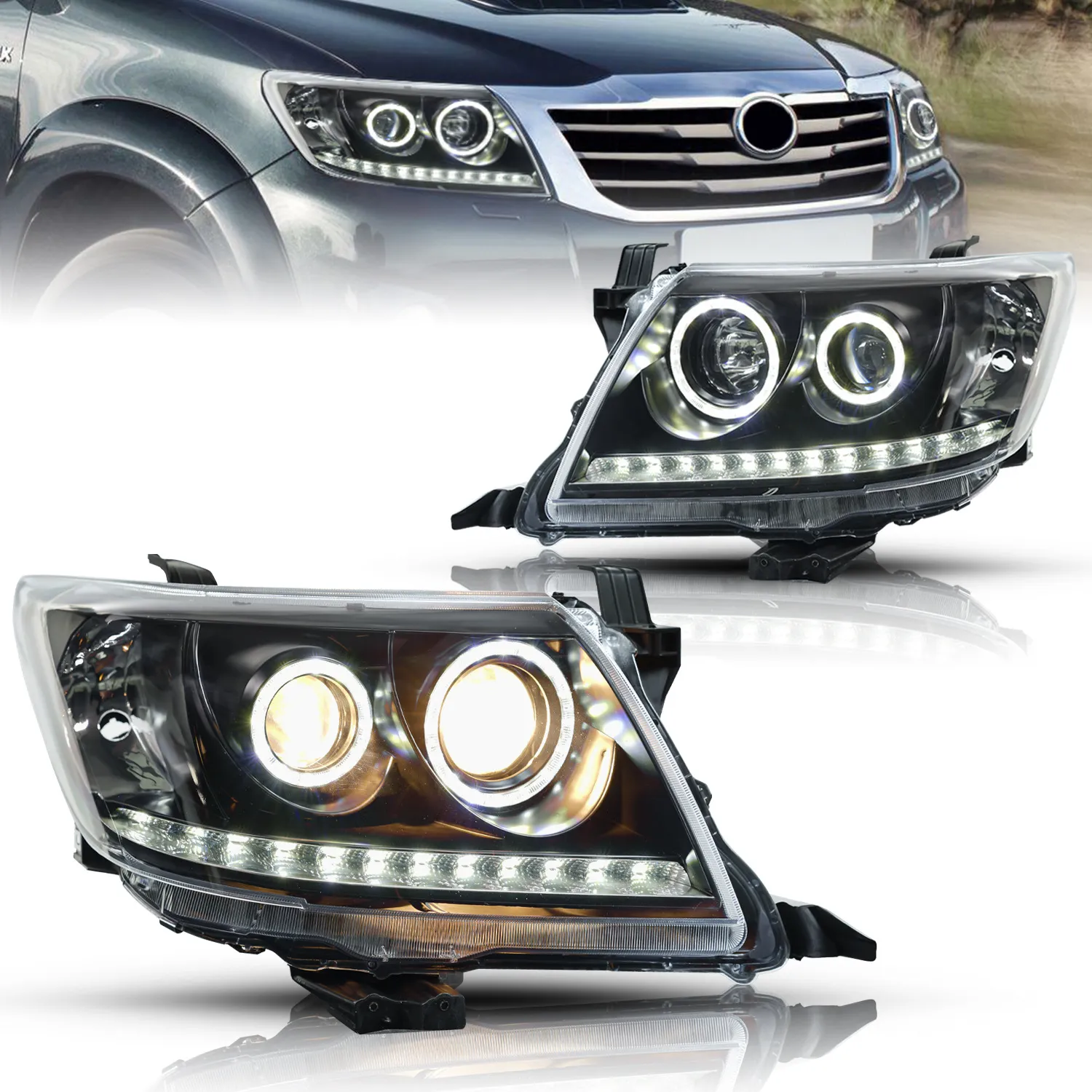 Vehicle Headlights Assembly: Dual Beam LED Lens With Running Lights DRL ...