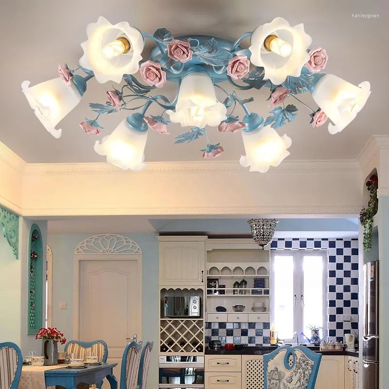 Romantic Rose Girl Wrought Iron Flower Ceiling Light For Living Room ...