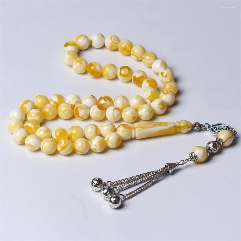 Islamic Tasbih 33 Rosary Yellow Resin Amber Silver Color Metal Tassel ...
