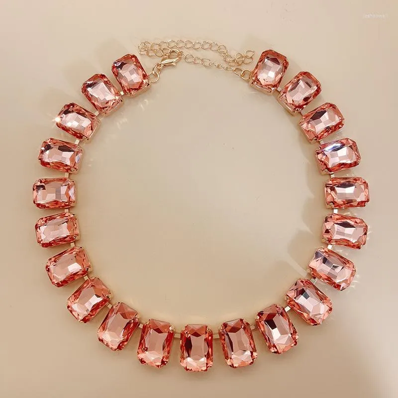 Women s Shiny Square Crystal Choker Necklace Multi color Imitation Gem Party Jewelry
