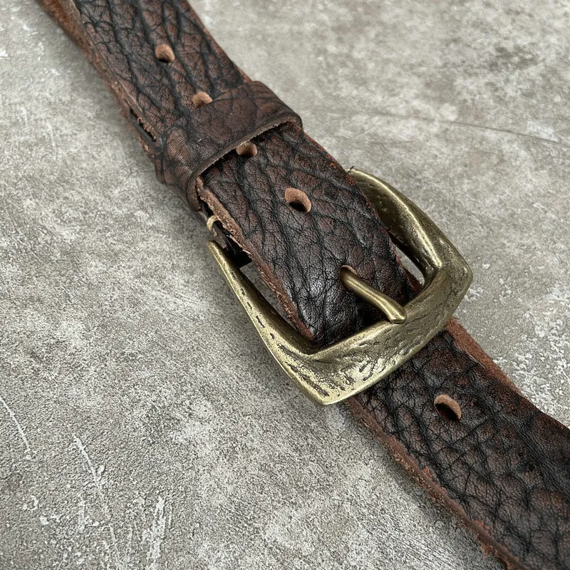 Thick Leather Belt Mens, Vintage Cowboy Belt, Retro Yak Skin Waistband ...