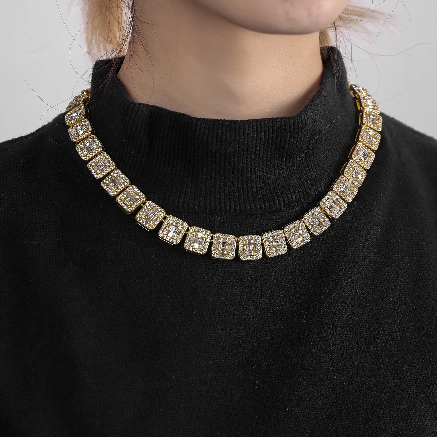 Micro Tennis Necklace: Women's Square Simulated Diamond Tennis Chain ...