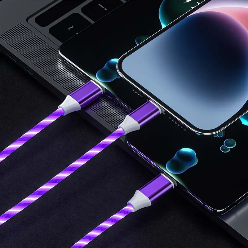 1.2m Glowing Micro USB Type C Charger Cable For Samsung And Xiaomi ...