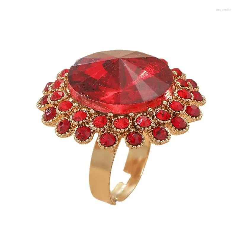 Retro Luxury Red Crystal Cluster Ruby Ring With Adjustable Big Glass ...
