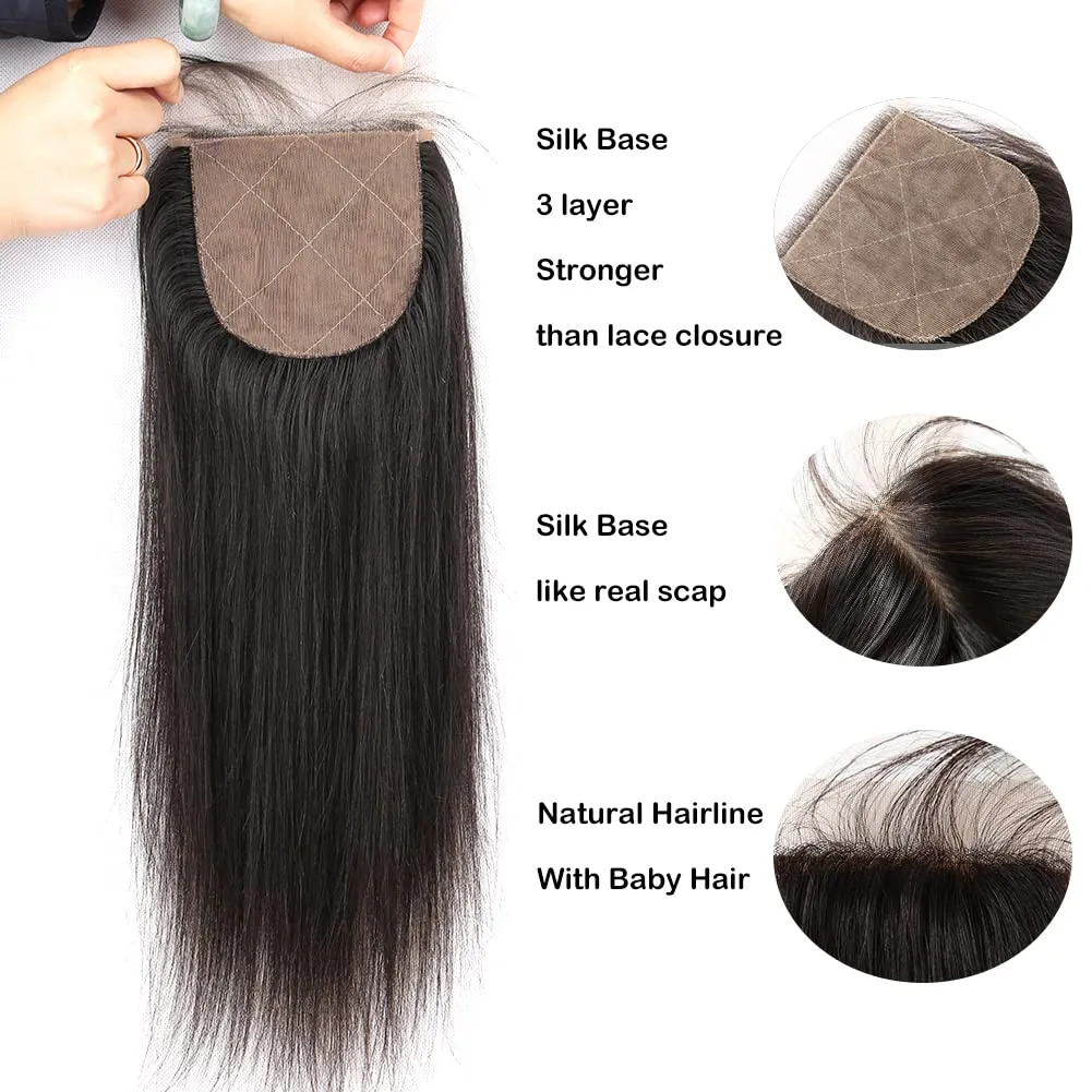 Silk Base Closure Silky Straight Brazilian Virgin Human Hair 100% ...