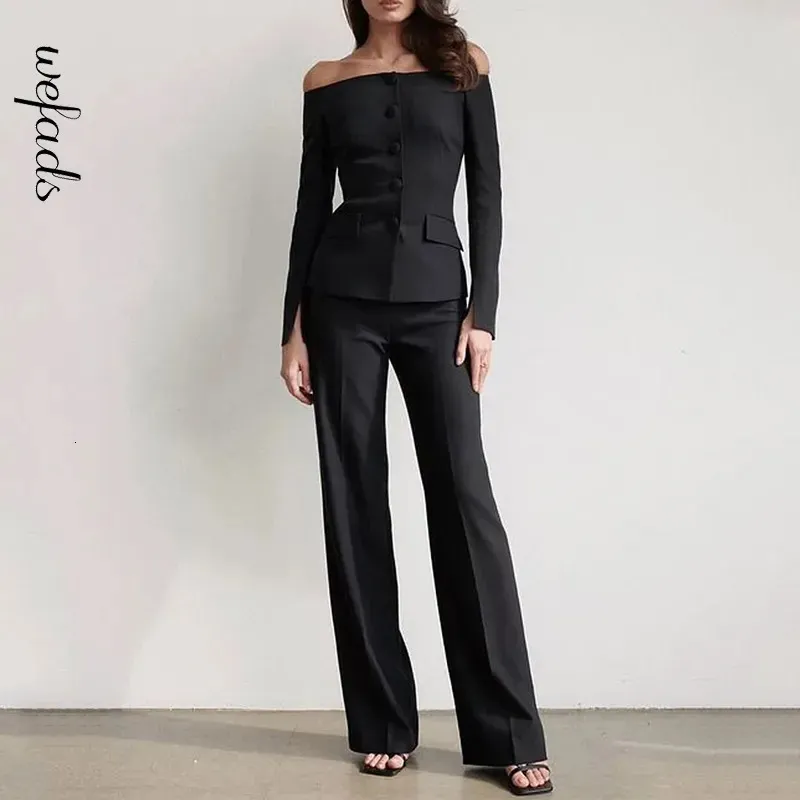 DHgate.com:Womens Elegant Off-Shoulder Suit: Solid Color Two-Piece ...
