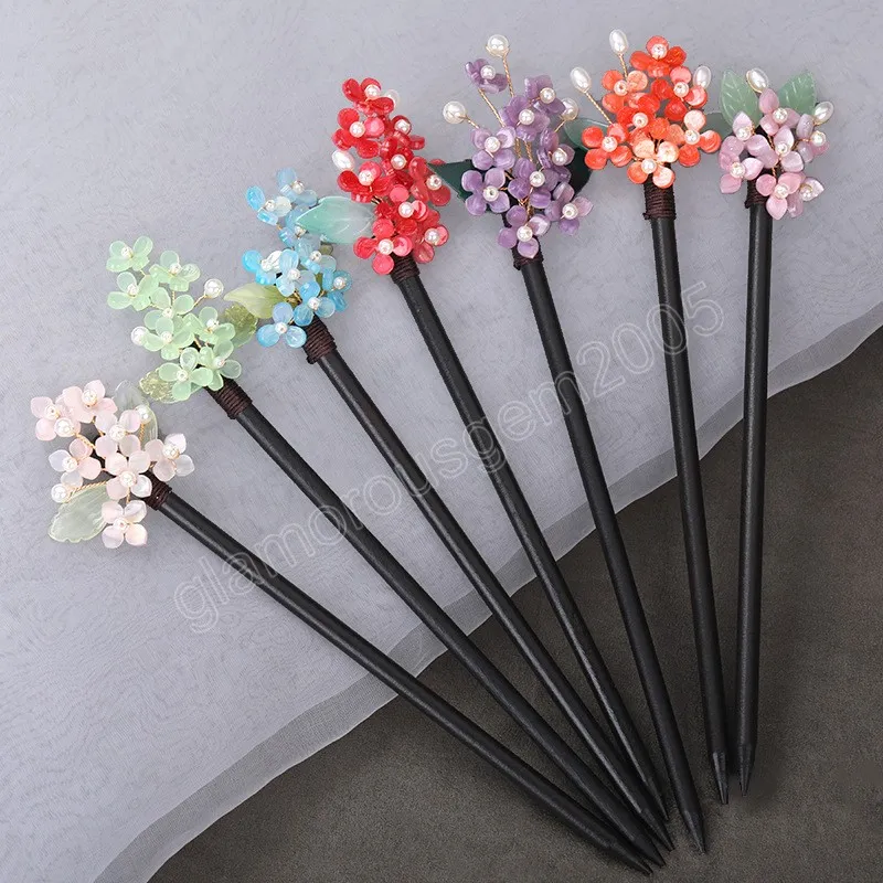 Vintage Chinese Style Wooden Hair Sticks With Elegant Flower Design For ...