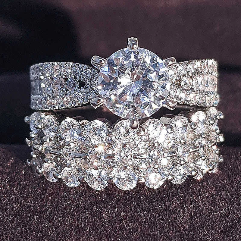 Luxury 925 Sterling Silver Oval Princess Cut Vintage Wedding Ring Sets ...