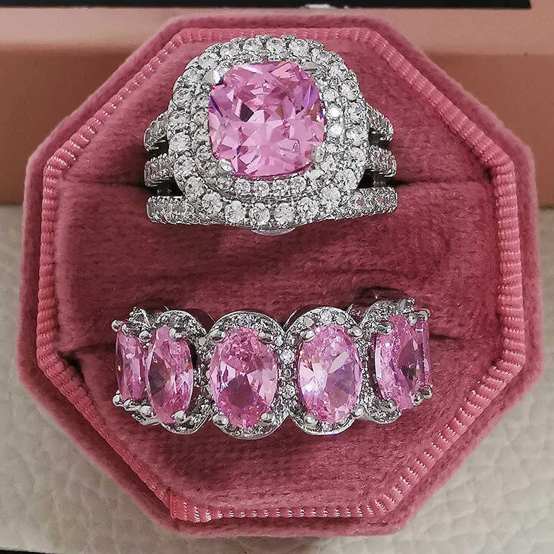 Luxury 925 Sterling Silver Oval Princess Cut Vintage Wedding Ring Sets ...