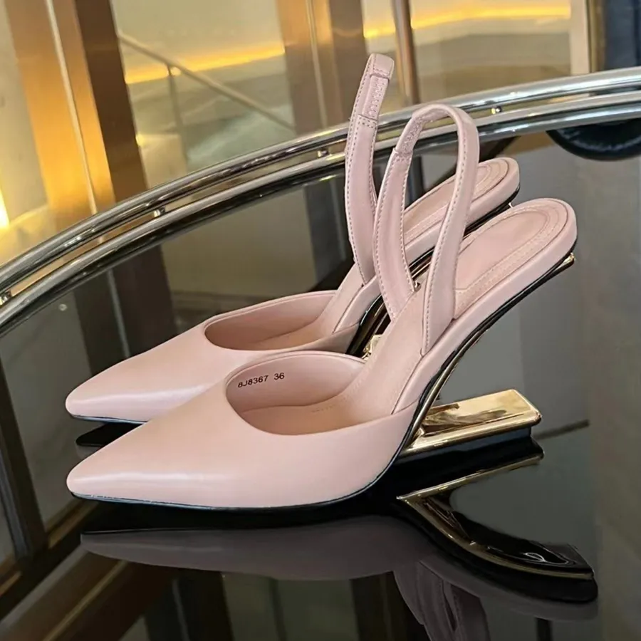 Women's Metallic Sculpted Heeled Slingback Sandals, Genuine Leather ...