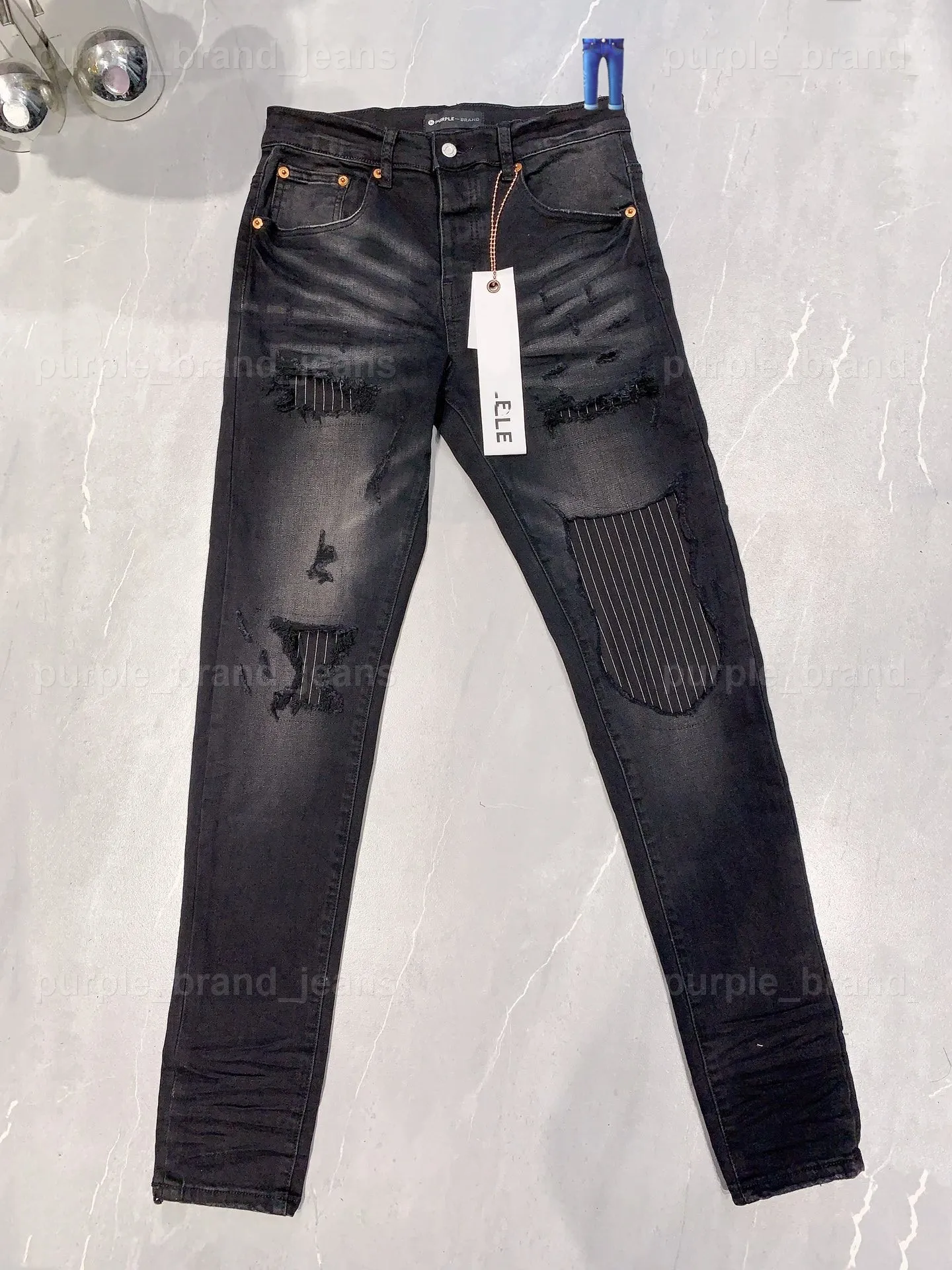 Mens Designer Purple Topman Jeans With Distressed Black Ripped Design ...