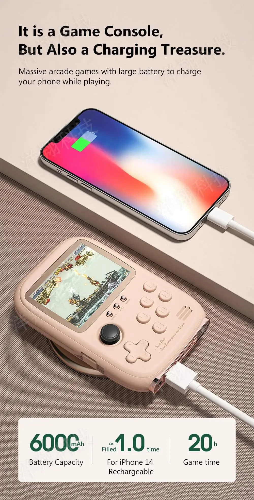 Mini Power Bank Game Console 6000mAh Portable Retro Handheld With 3.2 ...