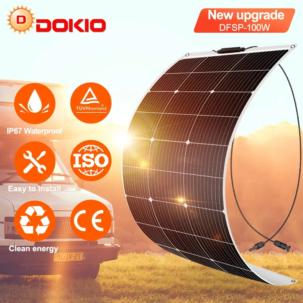100W Flexible Solar Panel Charger, 18V Waterproof 12V Solar Battery ...