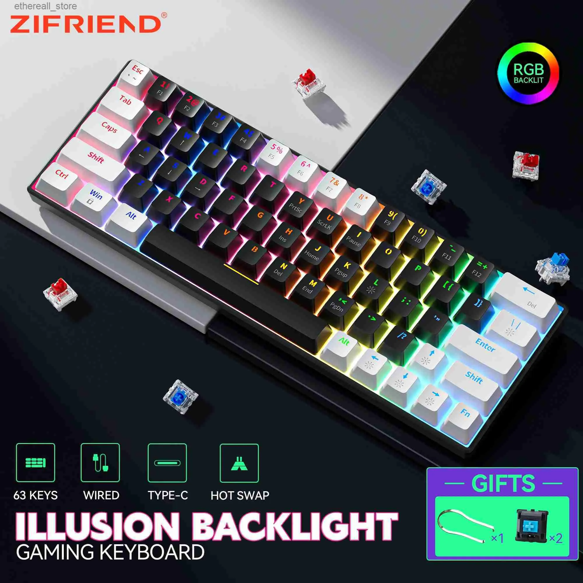 DHgate.com:ZIFRIEND 63-Key Wired RGB Backlit Mechanical Keyboard: Hot ...