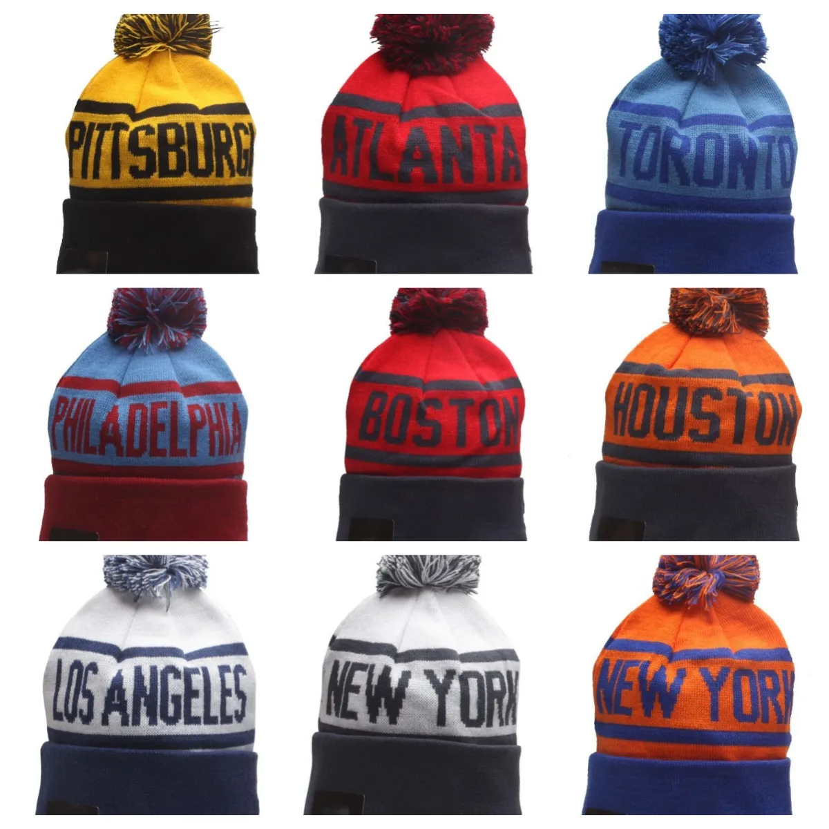 Baseball Hats Fitted Cuffed Knit Pom Beanie Hat Team Colors Winter Warm ...