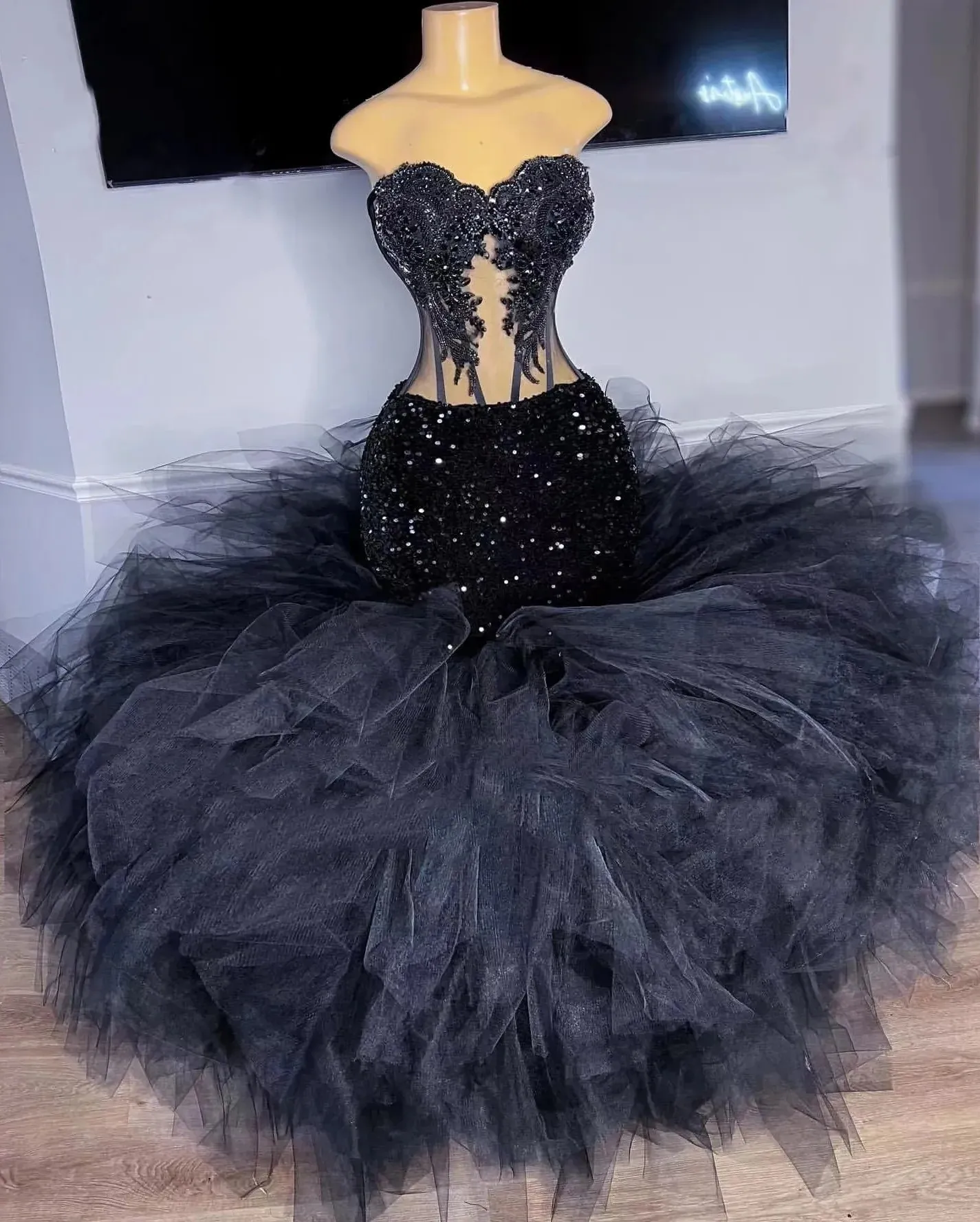 Paillettenabschlusskleid 2024 Für Schwarze Mädchen, Schatz Velvet ...