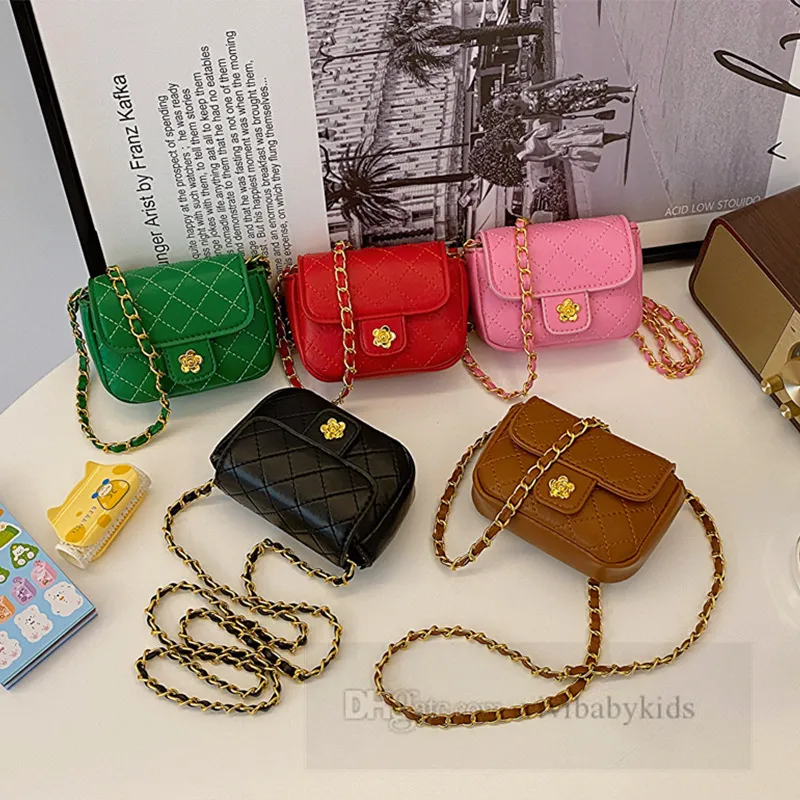 Children diamond lattice quilted PU messenger handbag with metal buckle ...