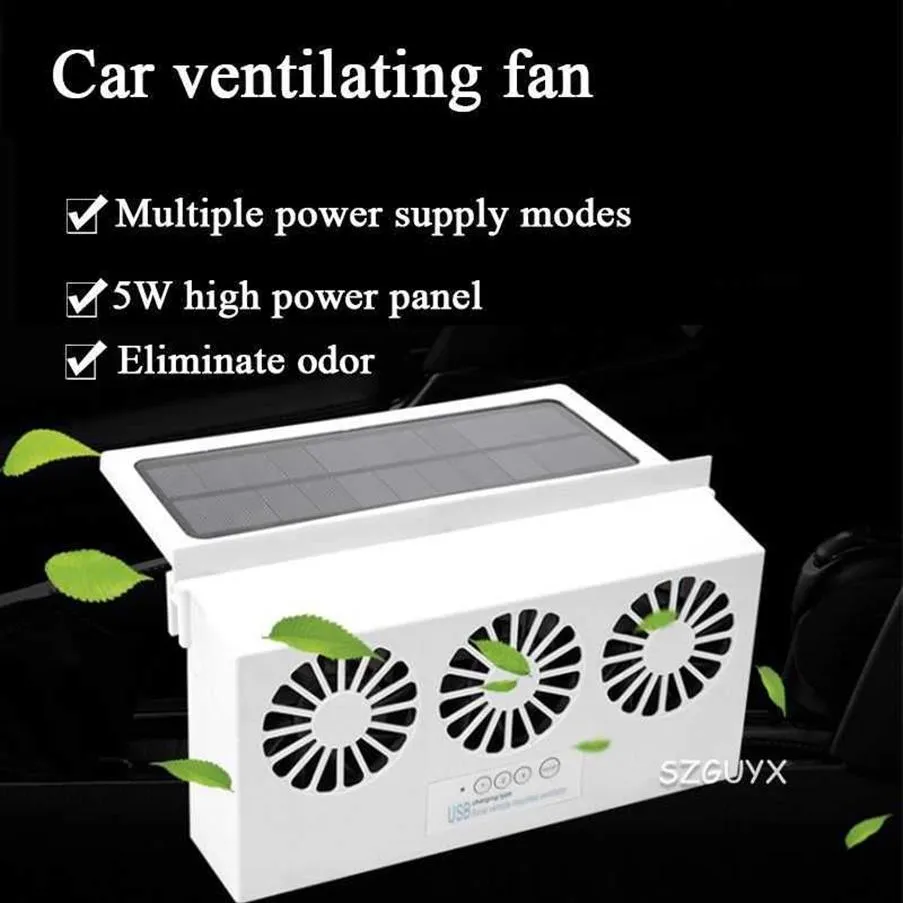 Solar Powered Car Fan - Dual USB Charging, Vehicle Air Cooler, Auto ...